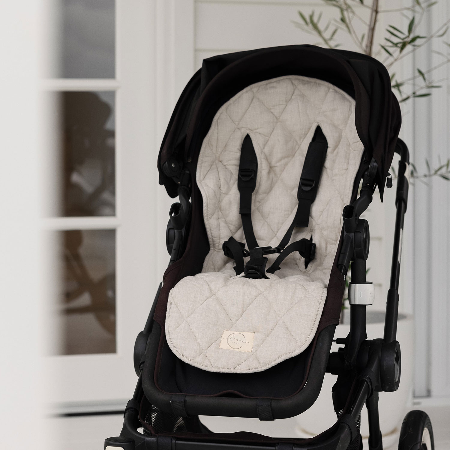 Oatmeal & Gingham - Pram Liner by Linen Label | One Fine Baby