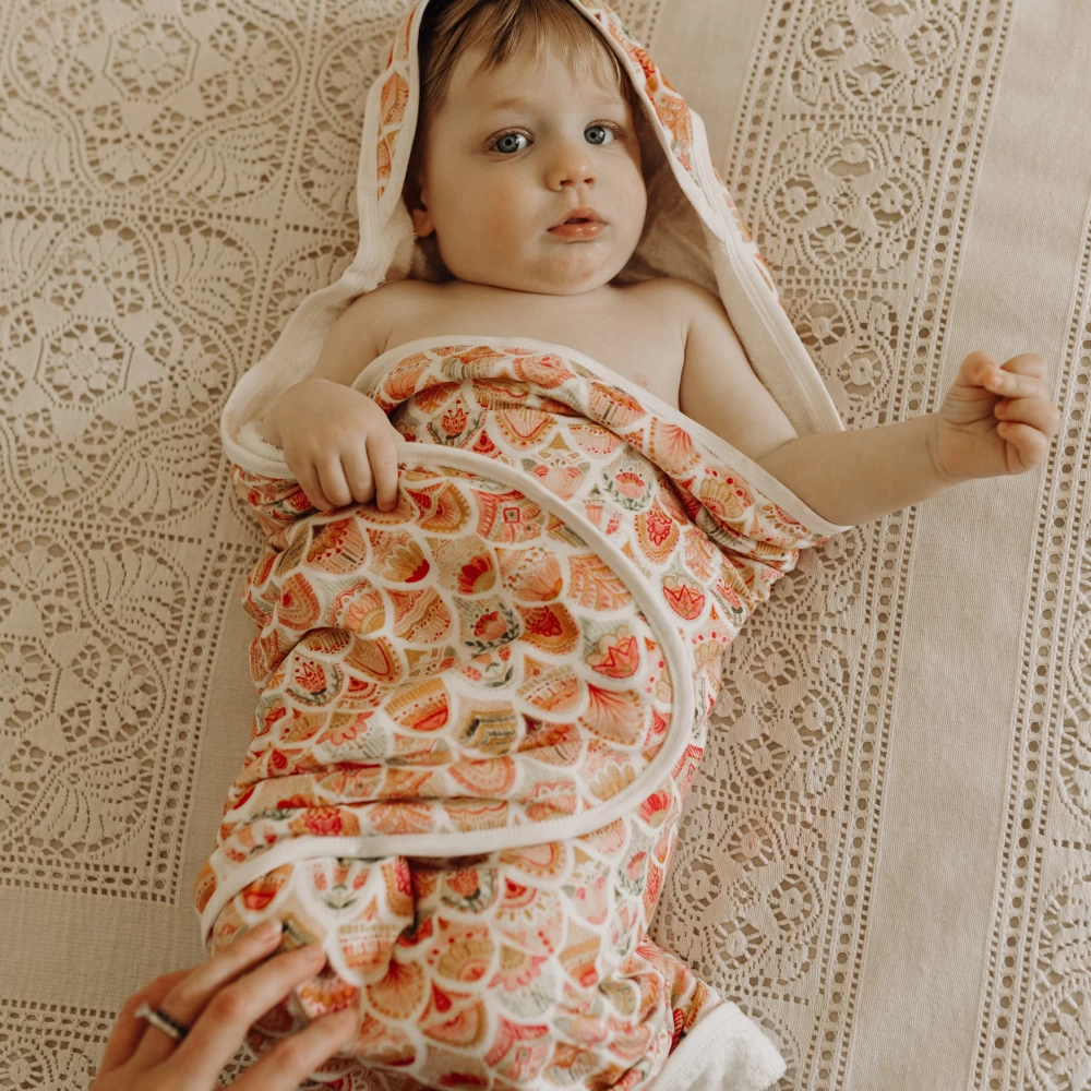 Baby Hooded Towel in Floral Scale by Hello Chooki | One Fine Baby
