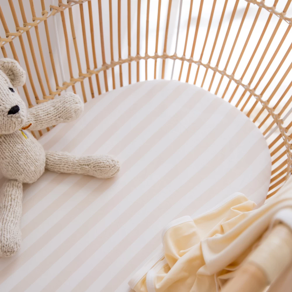 Bassinet Sheet in Neutral Stripe by Hello Chooki | One Fine Baby