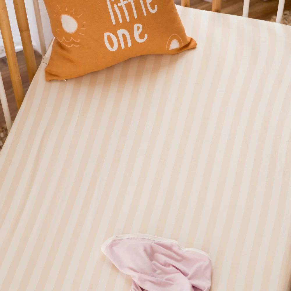 Cot Sheet in Beige Stripe by Hello Chooki | One Fine Baby