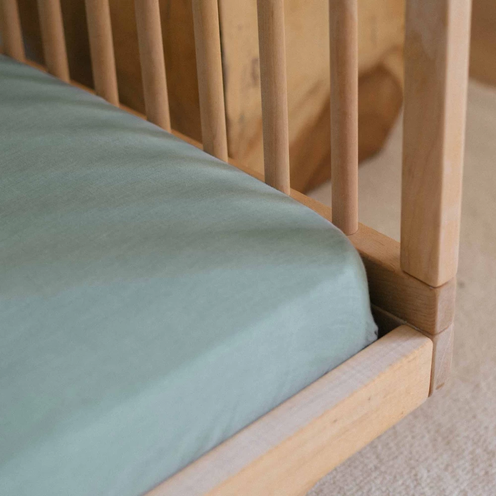 French Linen Cot Sheet - Aqua | One Fine Baby