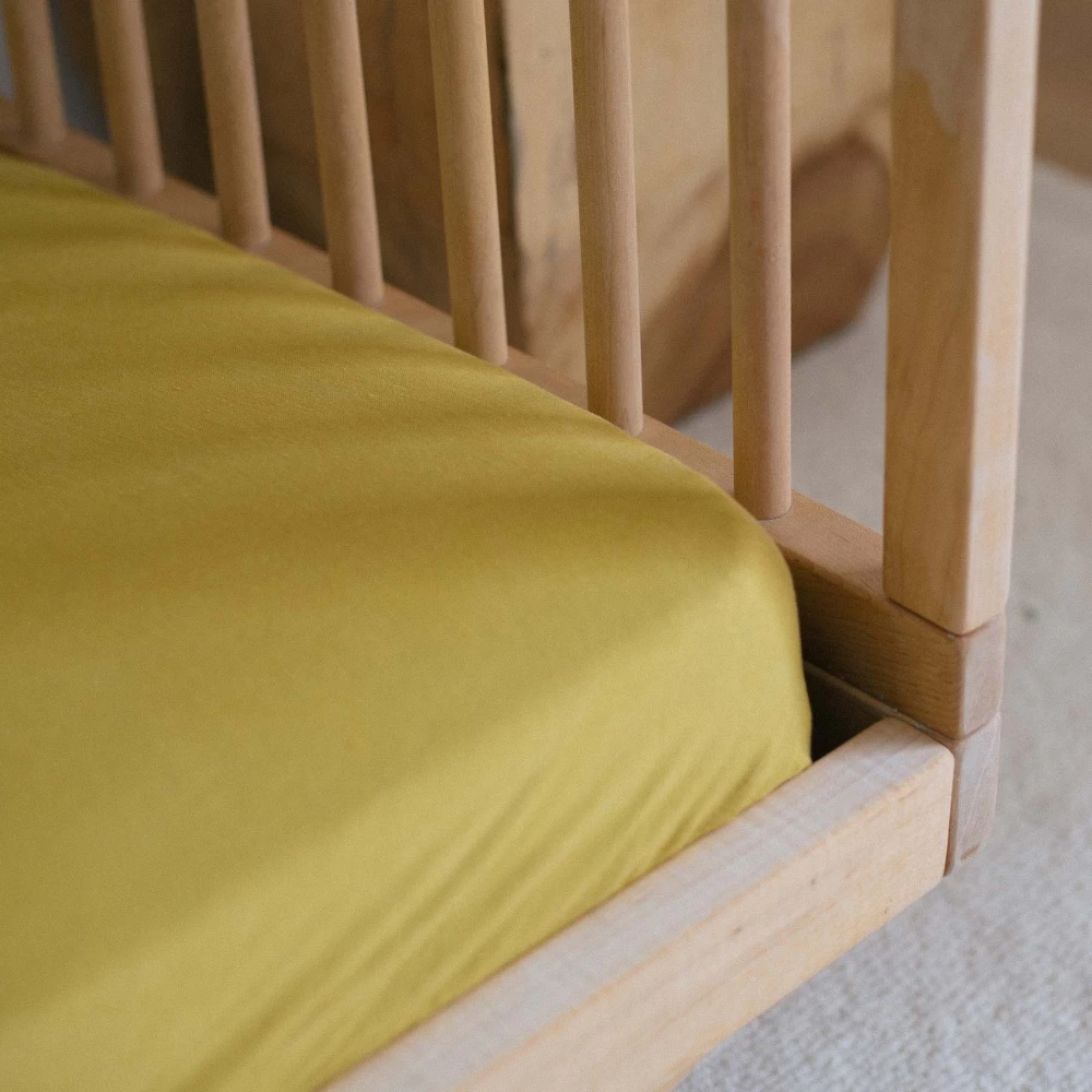 French Linen Cot Sheet - Ochre | One Fine Baby
